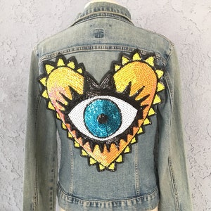 Large Sequined Evil Eye Embroidery Sew on Applique Sequin - Etsy