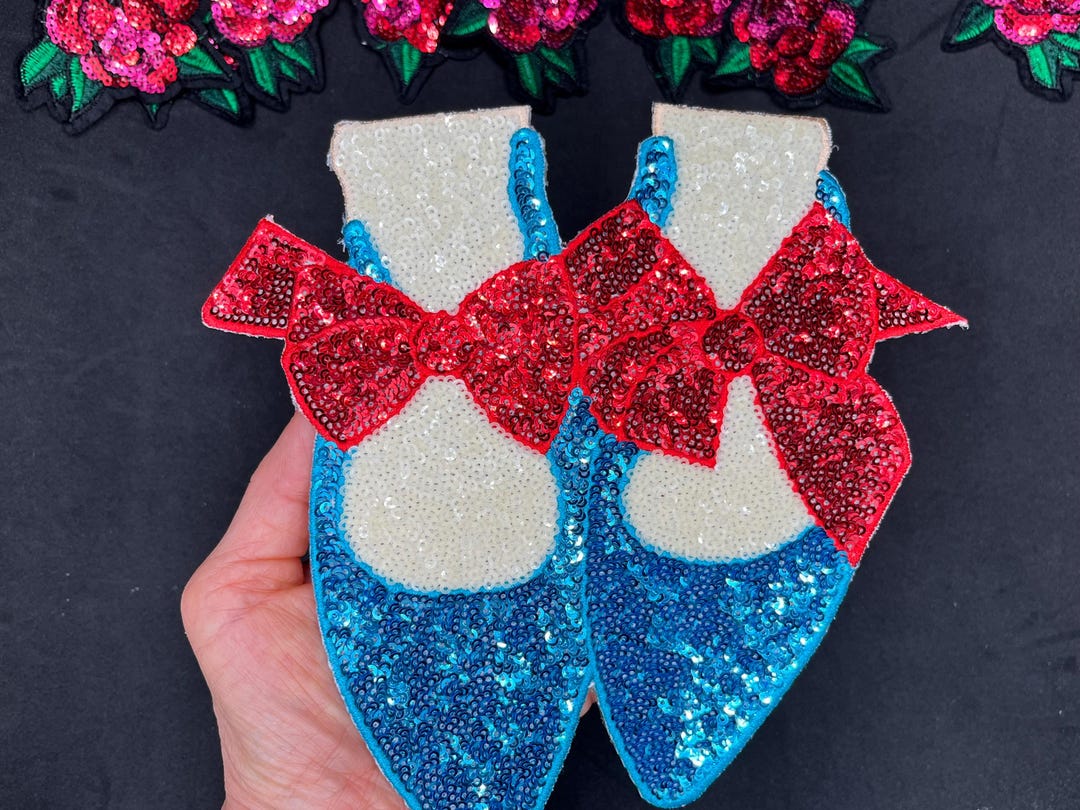 Sequin Nutcracker Ballet Shoes Patch, Sparkling Red Bow Ballet Toes Shoes Iron-on Fashion ...