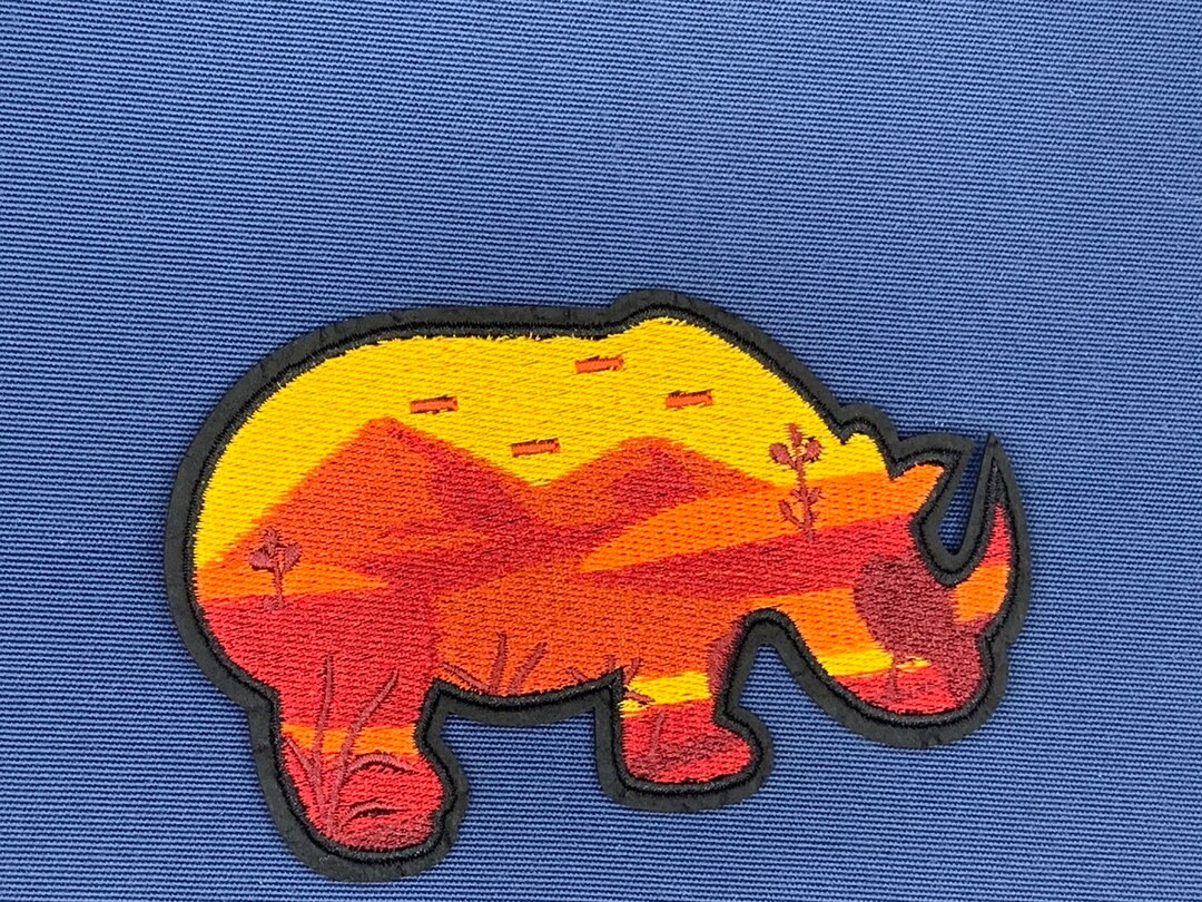 Mountains Adventure Outdoor Embroidery Rhinoceros Patch - Iron-on Patch ...