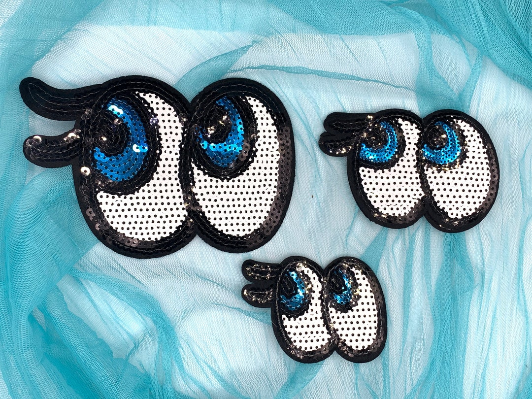Sequined Big Blue Eye Iron-on Applique Patch, Sequined Silver Puppy Eye Patches for Garments ...