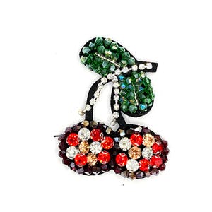 Delicate Embroidery Beaded Cherry Applique Patch, Rhinestone Cherry ...