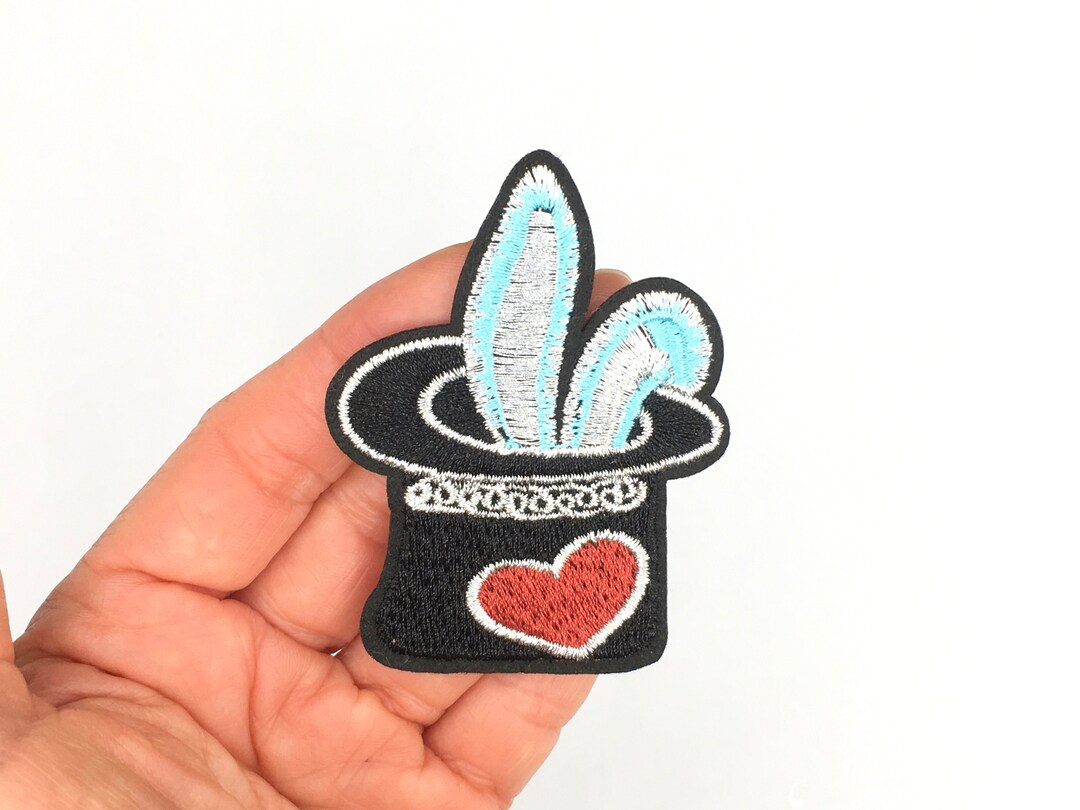 Embroidered Magician Rabbit in the Hat Iron on Patch, Magician Black ...