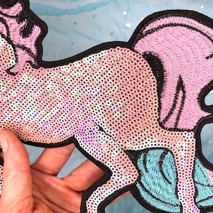 Large Pink Sequins Embroidery Unicorn Iron-on/sew-on Applique Patch ...