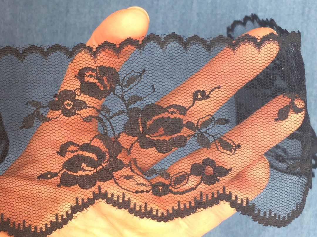 3 Yards 2-3/4 Black Netting Lace/black Floral Lace/see - Etsy