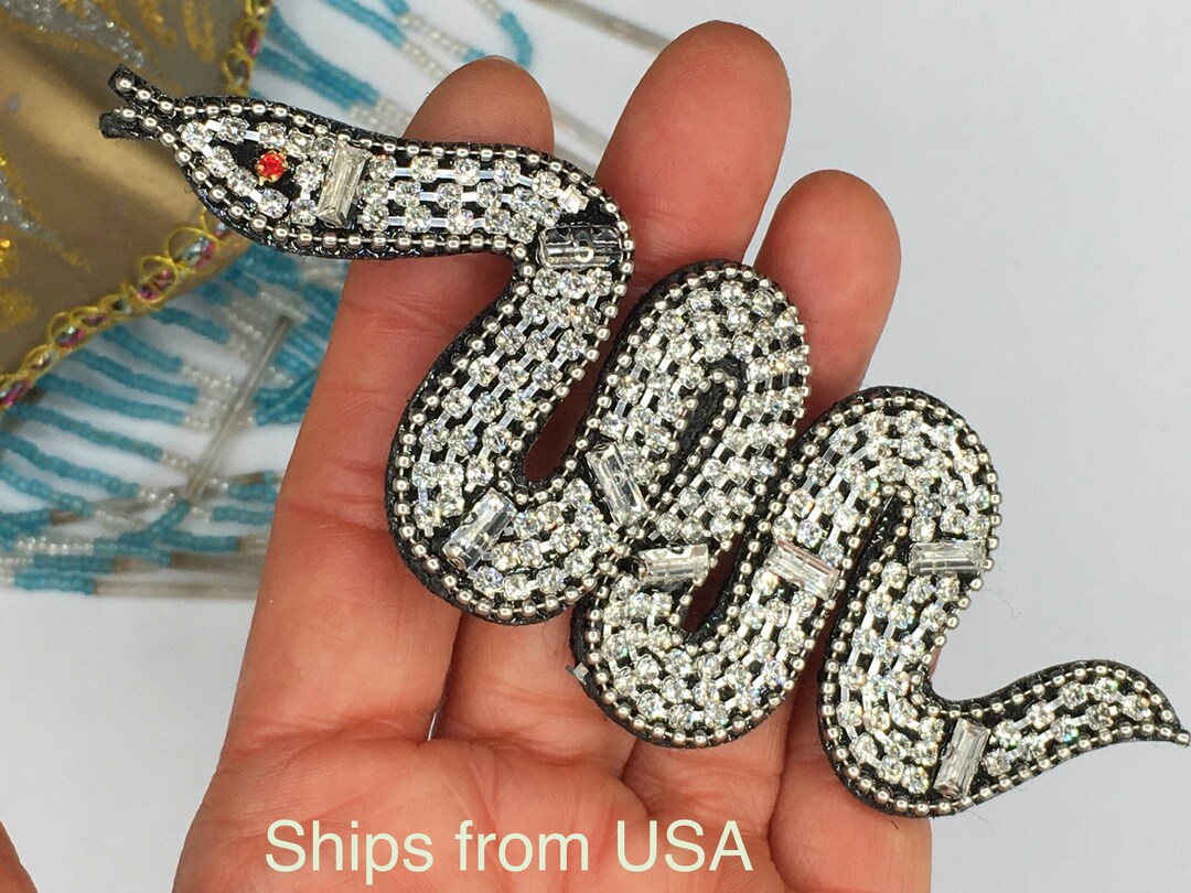1 Embroidered Floral Snakes Iron-on Patch, Small White Snake Adorned ...