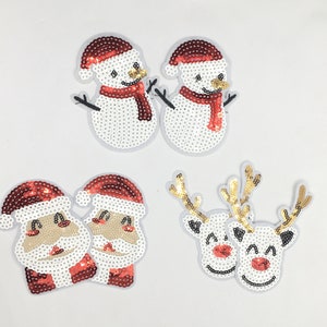 2 Snowman Santa Reindeer Sequin Iron-on Applique Patch , Santa Claus Sequin Patch, Sequin ...
