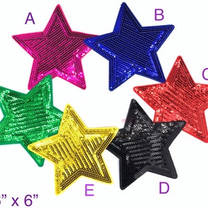6 & 3 Large Sequins Metallic Red Royal Blue Emerald Green Stars Iron-on Patch Mother's Day Gift ...