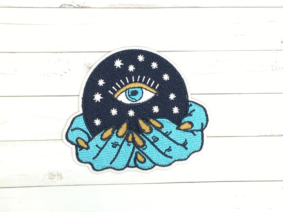 Embroidered Evil Eye Crystal Ball Iron On, Hamsa Hand of Fatima Patch ...