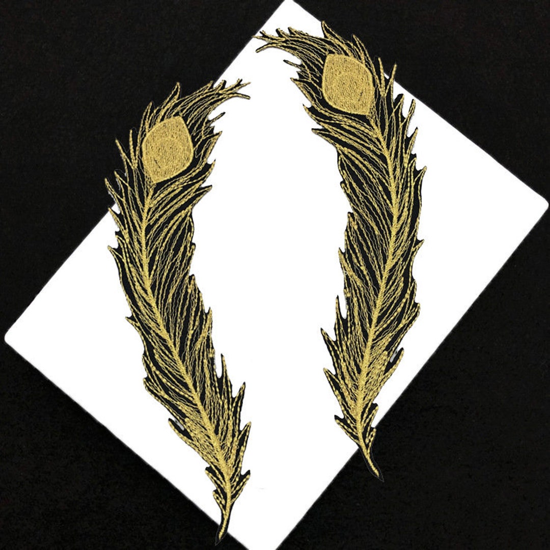 Golden Shiny Peacock Feather Embroidery Iron-on Patches for Use on ...