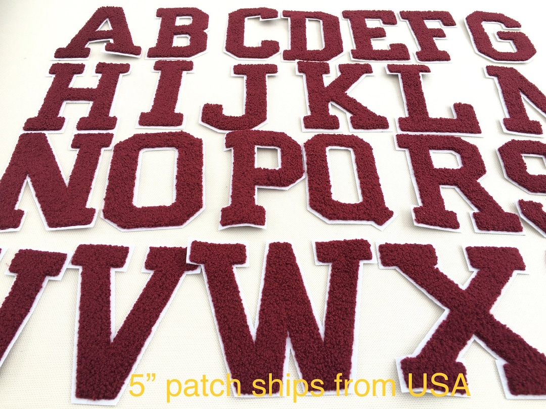 5" White/burgundy/maroon Chenille Varsity Letters Patch Uniform Sports Jersey Personalized Iron ...