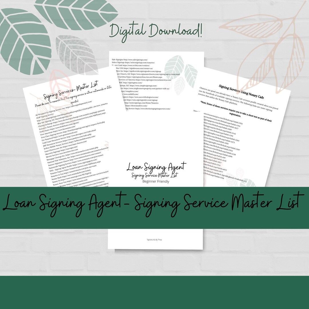LOAN SIGNING AGENT must Master Signing Service List for New Loan ...