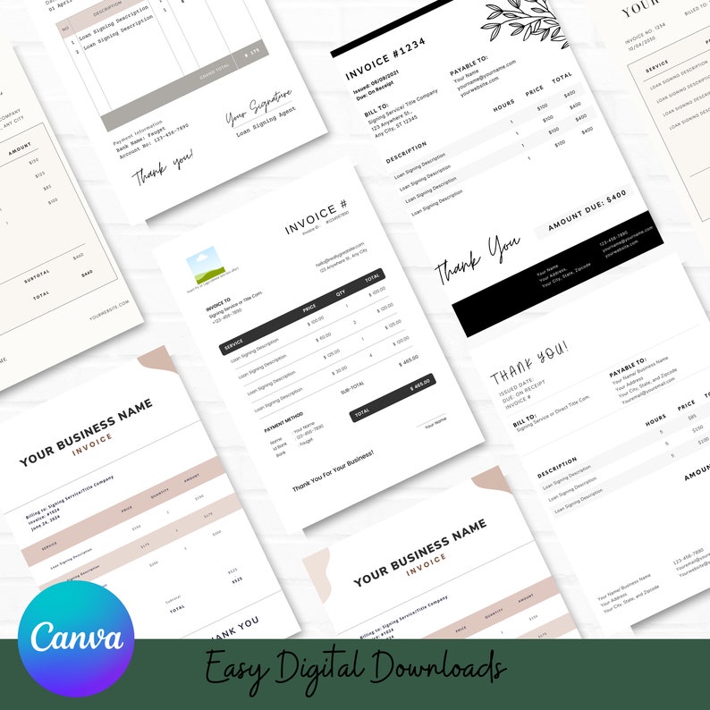 DIY Notary Invoice Templates 6 for 1 Templates Loan Signing Agent ...