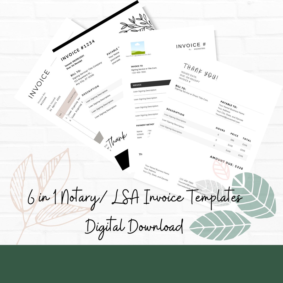 DIY Notary Invoice Templates 6 for 1 Templates Loan Signing Agent ...