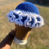 Blue and White Frilly Hat - Etsy