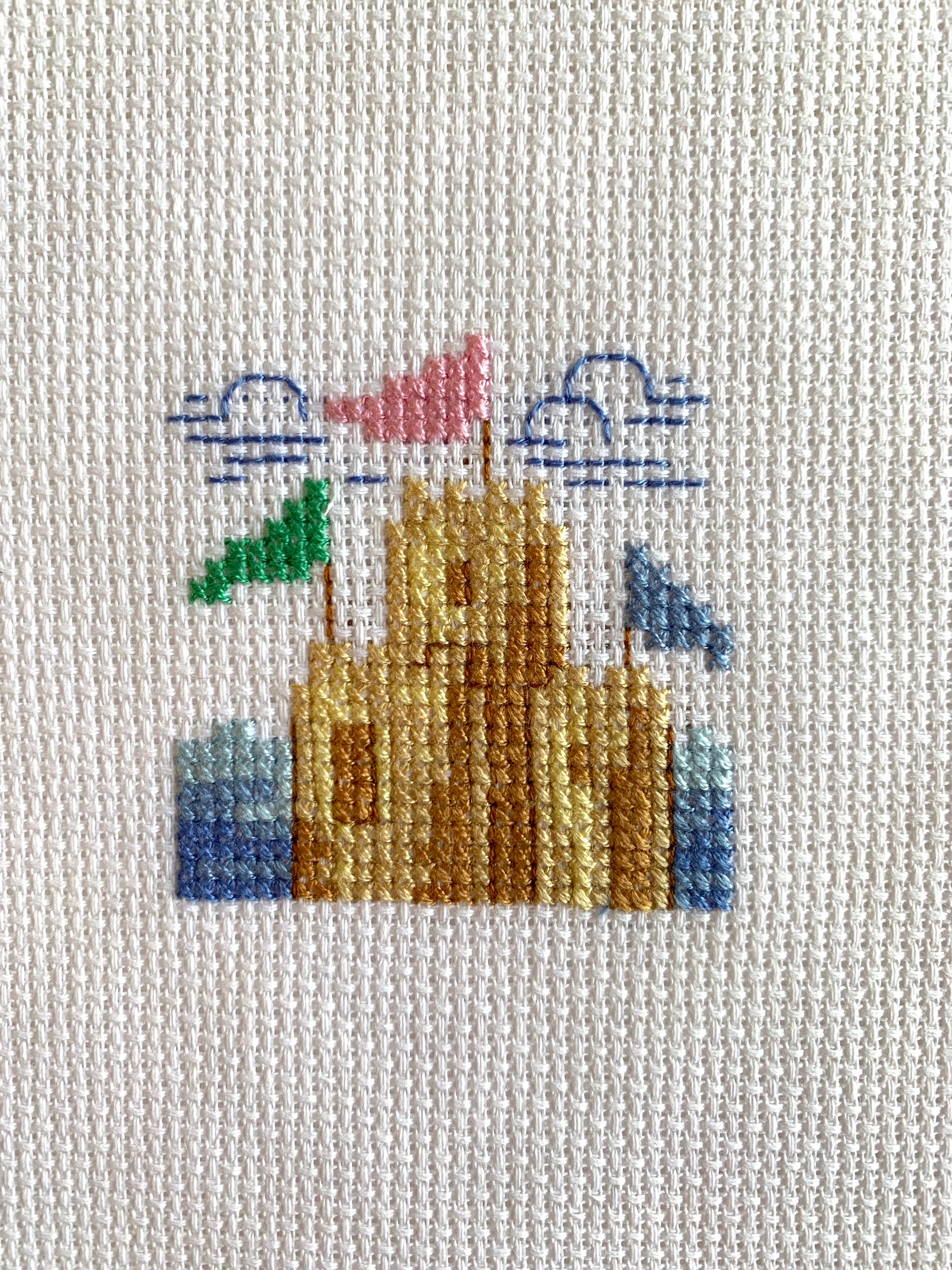 Mini Cross Stitch Sand Castle Completed Finished for Crafts DIY Small ...