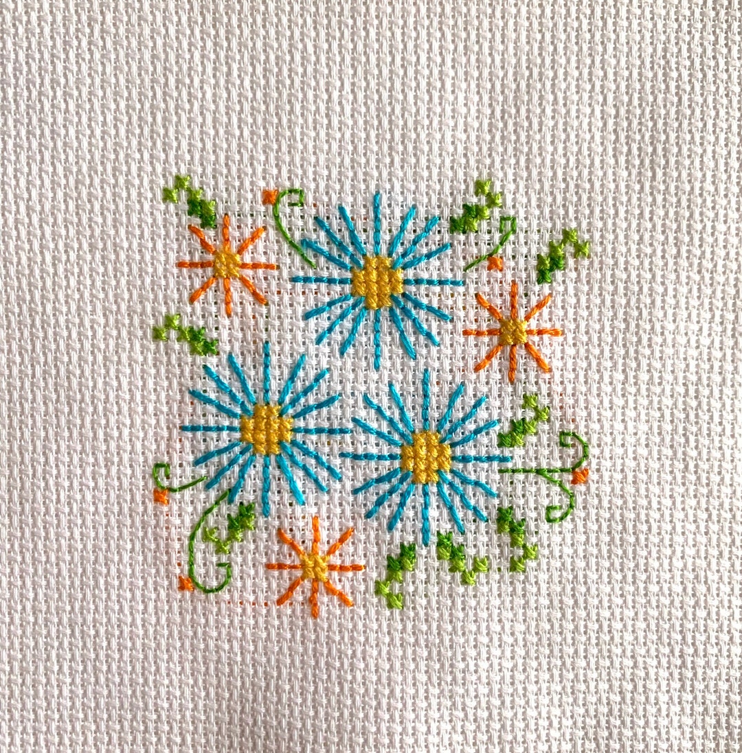 Mini Cross Stitch Boho Flowers Completed Finished for Crafts DIY Cafe ...