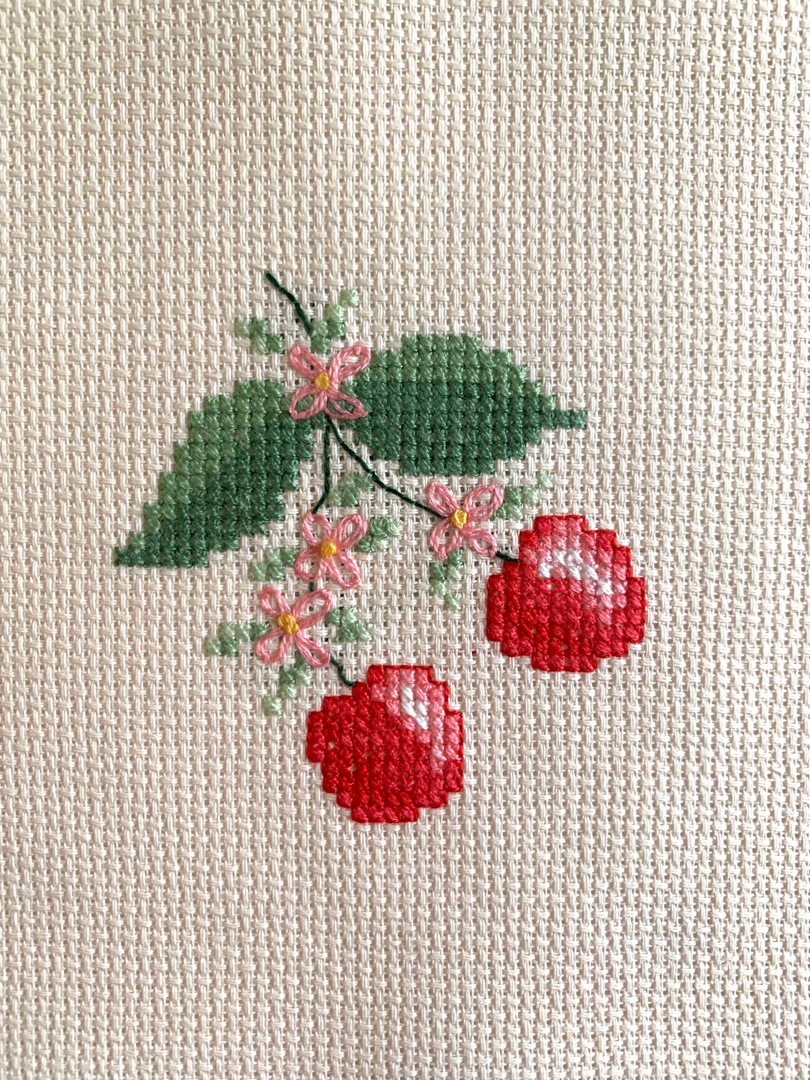 Mini Cross Stitch Cherry Floral Completed Finished for Crafts DIY Cafe ...