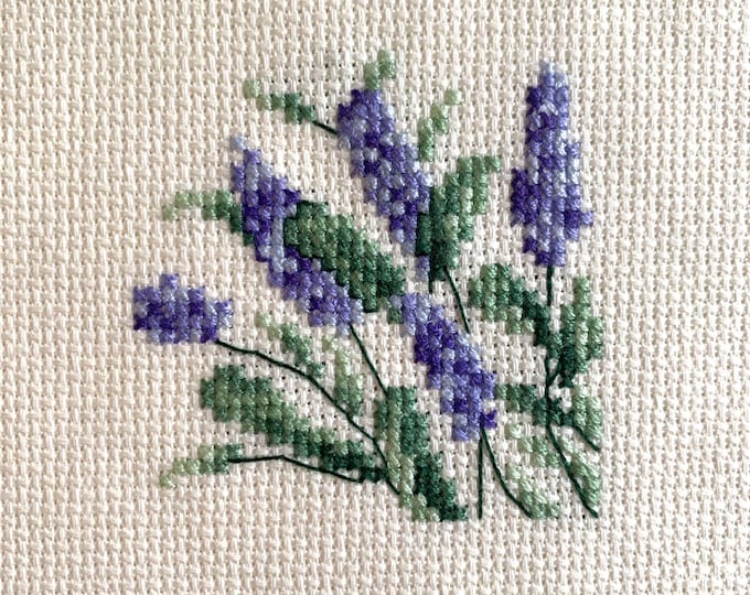 Mini Cross Stitch Lavender Floral Completed Finished for Crafts DIY ...