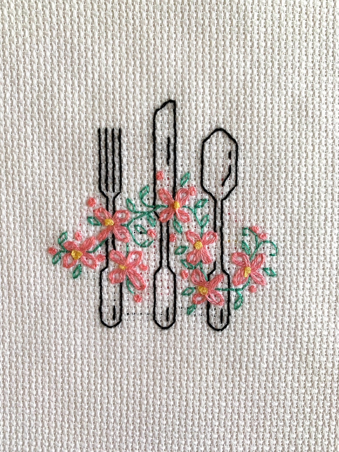 Mini Cross Stitch Silverware Fork Spoon Completed Finished for Crafts ...