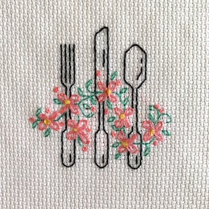 Mini Cross Stitch Silverware Fork Spoon Completed Finished for Crafts ...