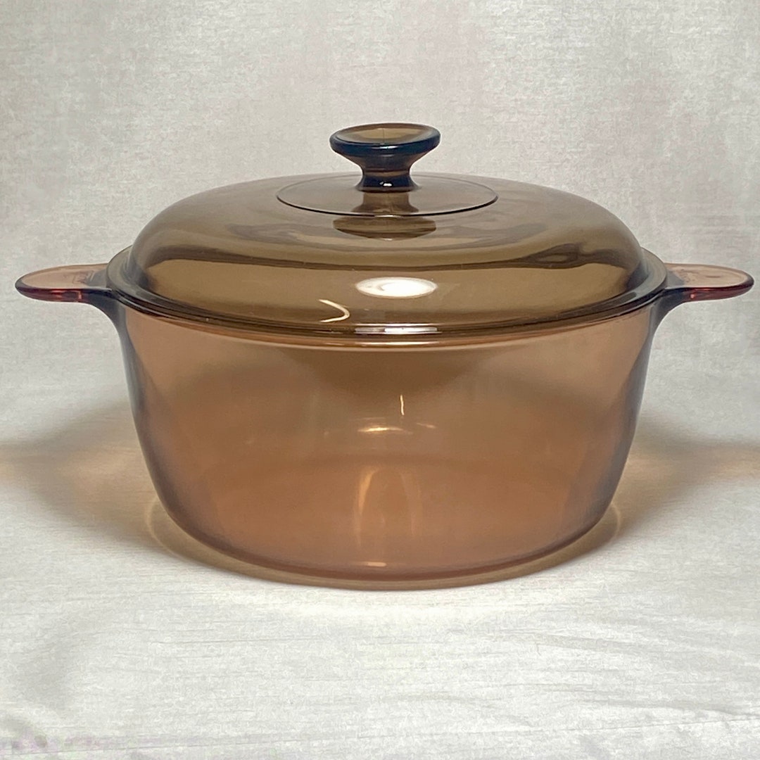 Vintage Vision Corning USA Amber Glass 4.5L Sauce Pot Dutch Oven and ...