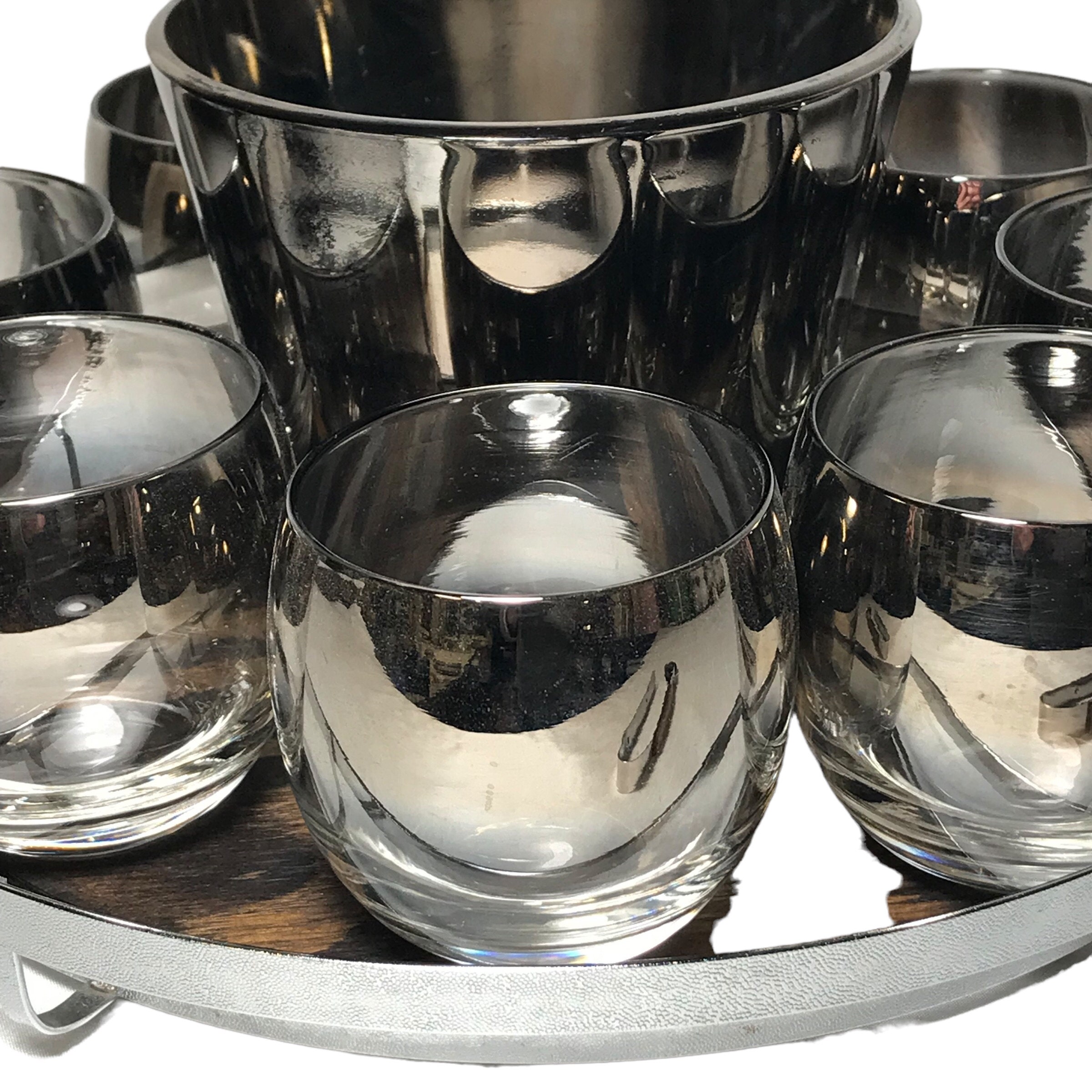 Vintage Mid Century Silver Fade Bar Set 8 Roly Poly Glasses - Etsy