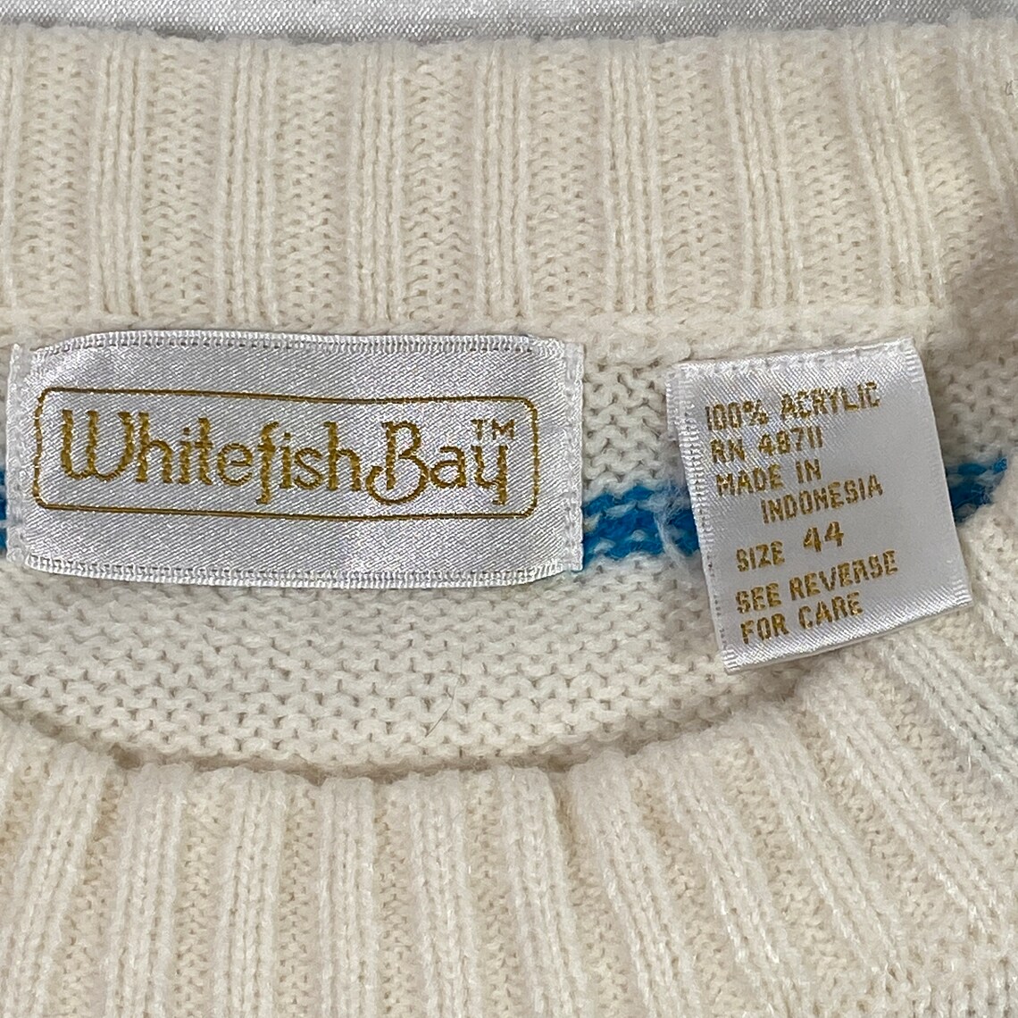 Vintage Whitefish Bay Pullover Stripe Sweater Mens 44 White Purple Blue ...