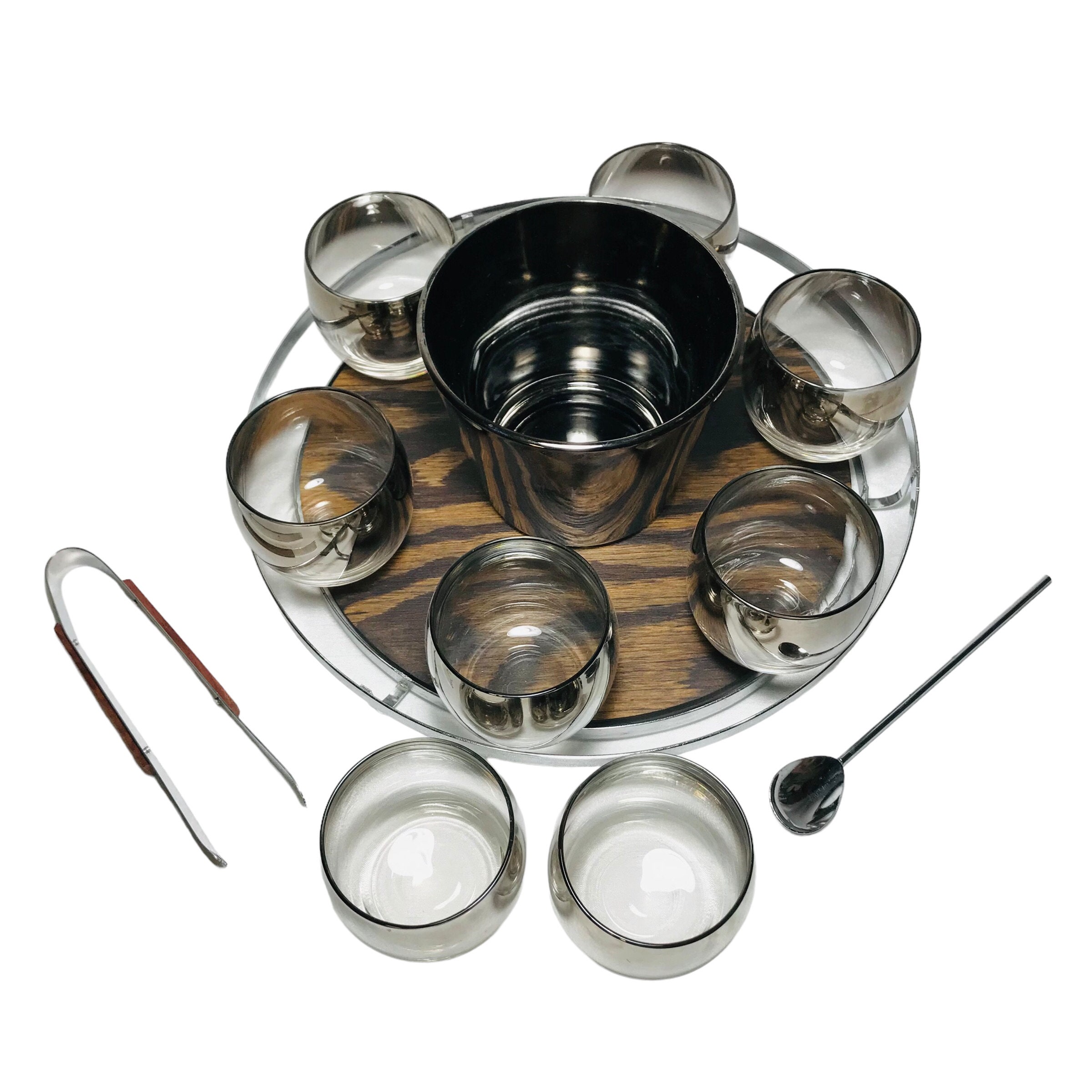 Vintage Mid Century Silver Fade Bar Set 8 Roly Poly Glasses - Etsy