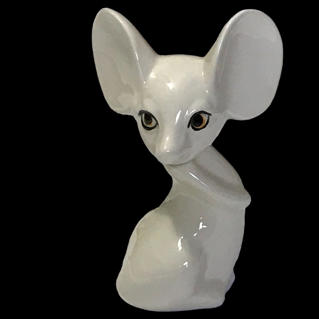 Vintage MCM Ceramic Mouse Figurine White Big Ear Eyes Hand Painted 5 in ...