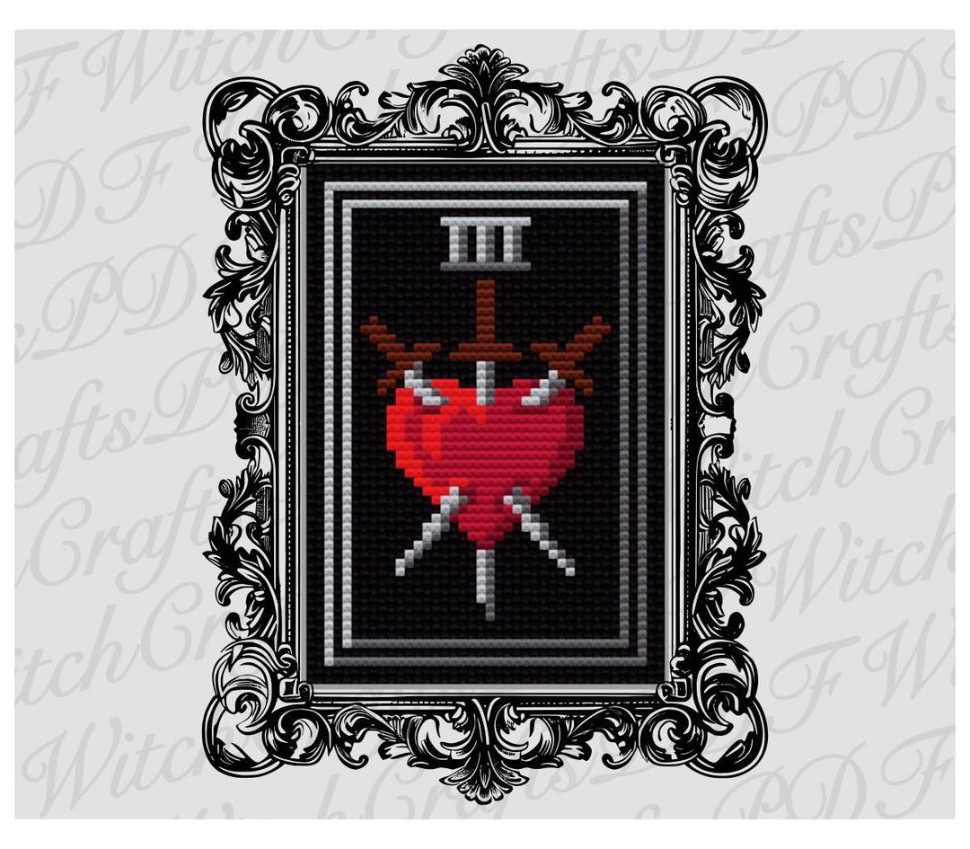 Three of Swords Cross Stitch Pattern, Witch Crafts PDF, Tarot Cards ...
