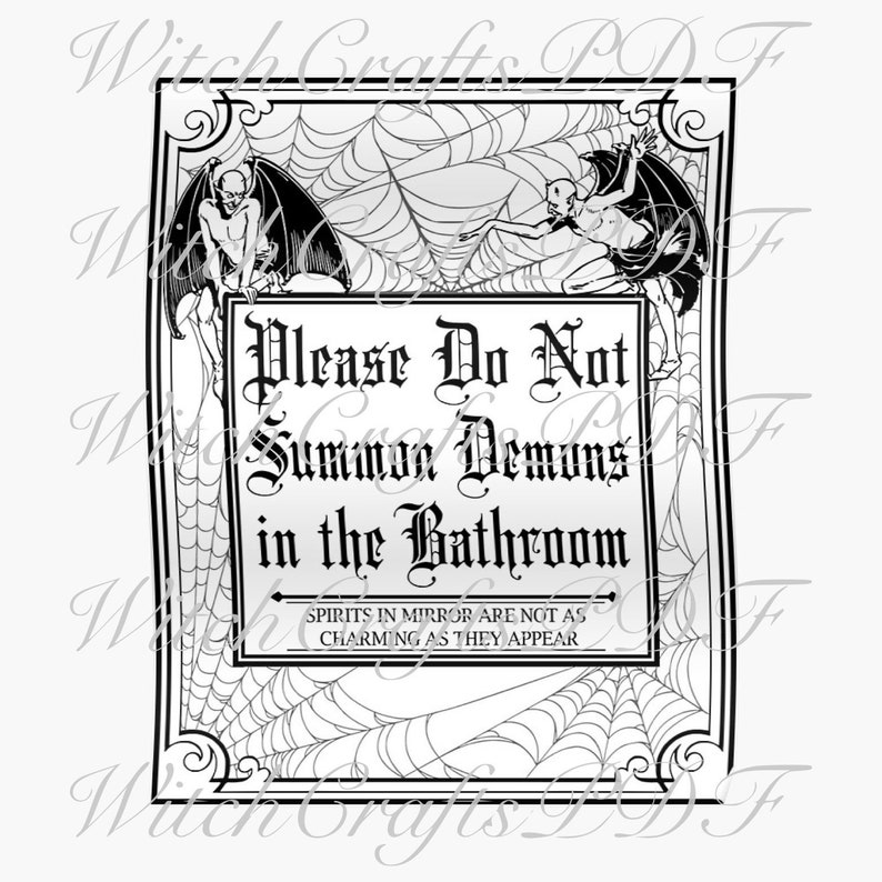 Please Do Not Summon Demons in the Bathroom, Printable Art, Gothic Wall Art, Halloween Bathroom ...
