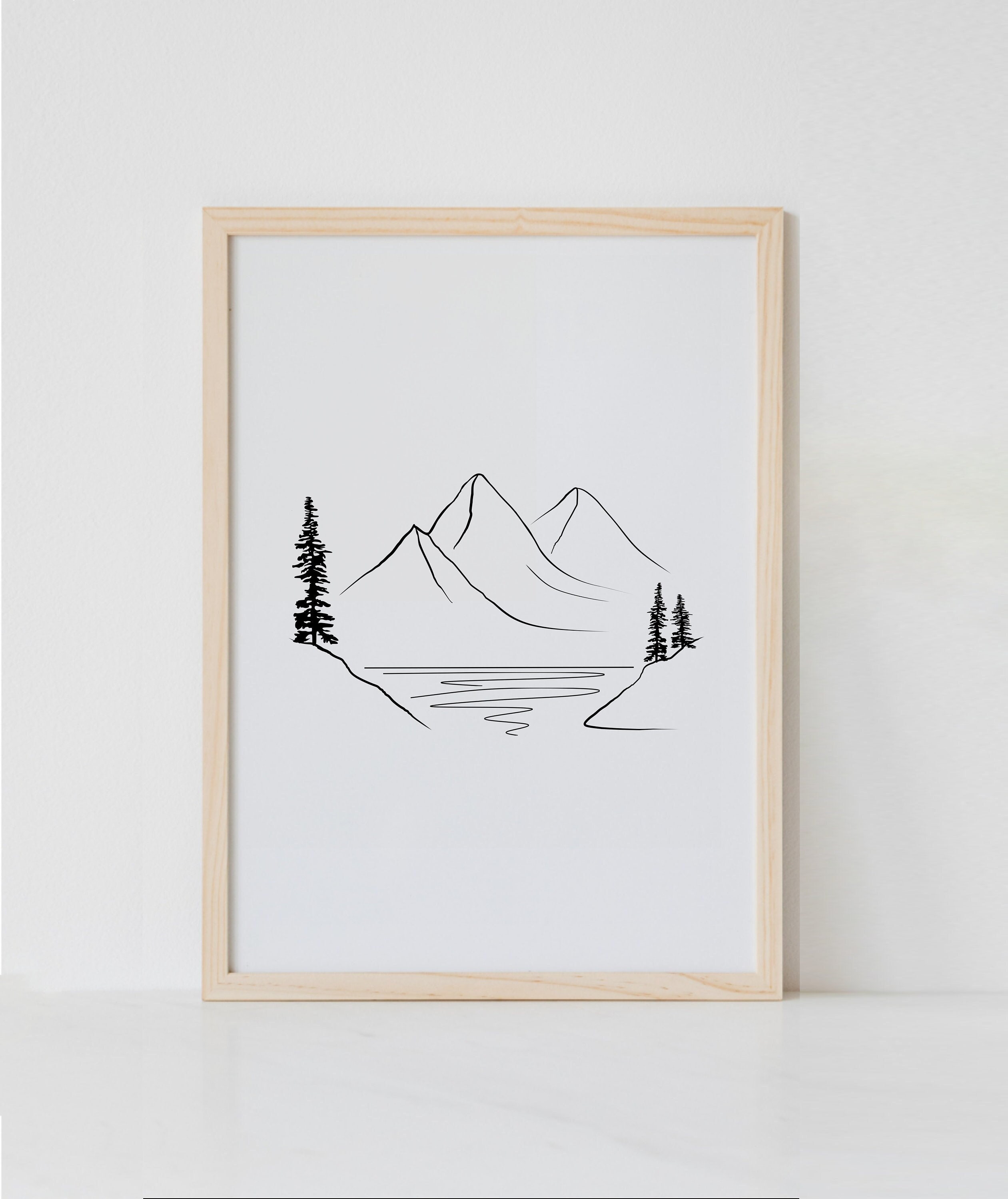Mountain Lake Line Art Wilderness Art Print Minimalist Line - Etsy