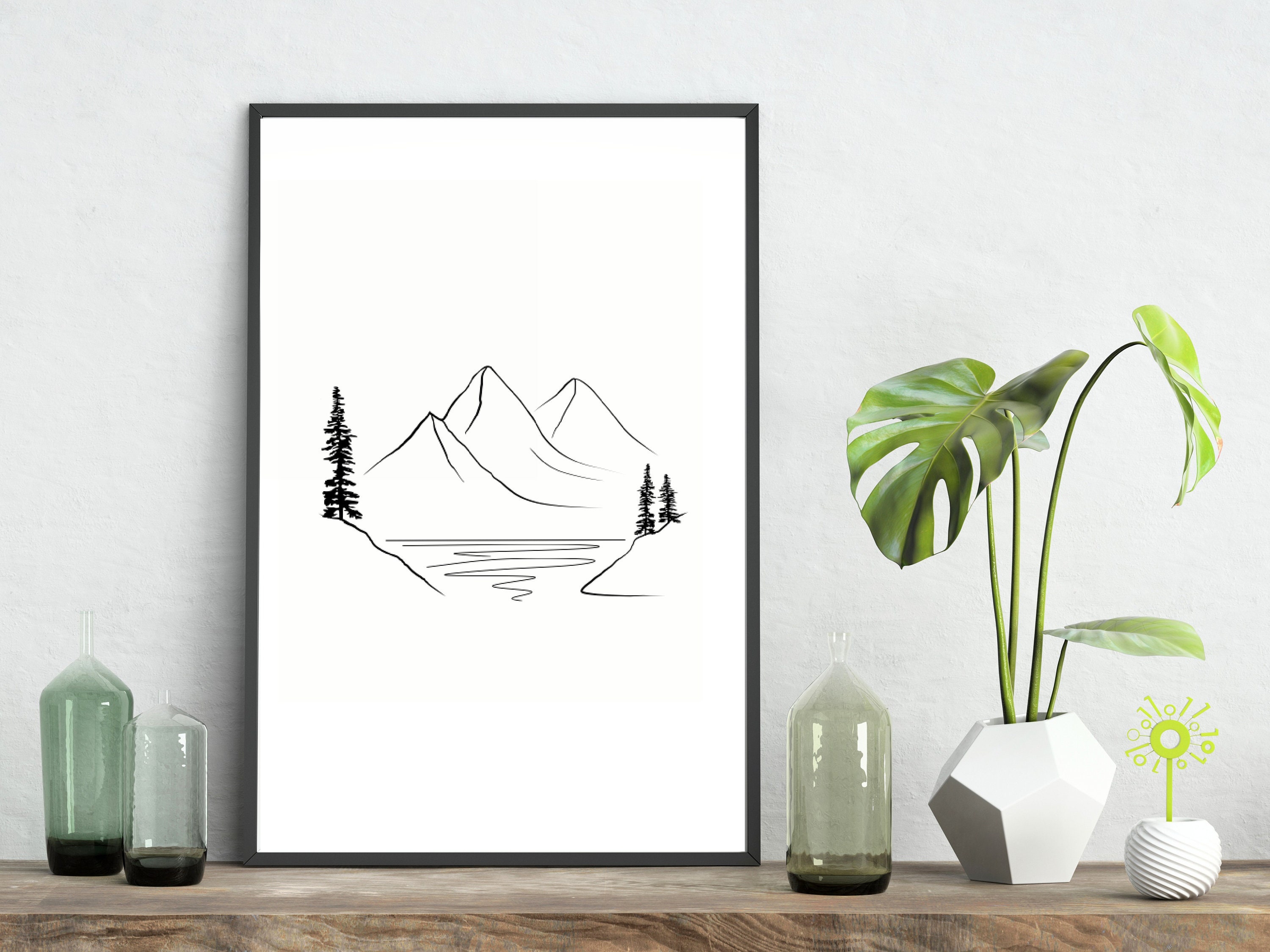 Mountain Lake Line Art Wilderness Art Print Minimalist Line - Etsy