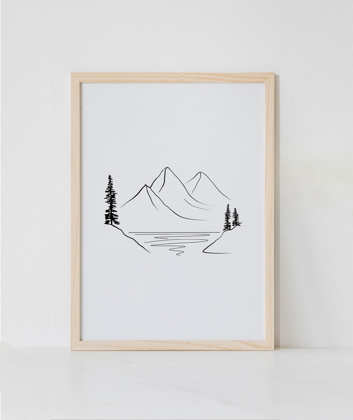 Mountain Lake Line Art Wilderness Art Print Minimalist Line - Etsy