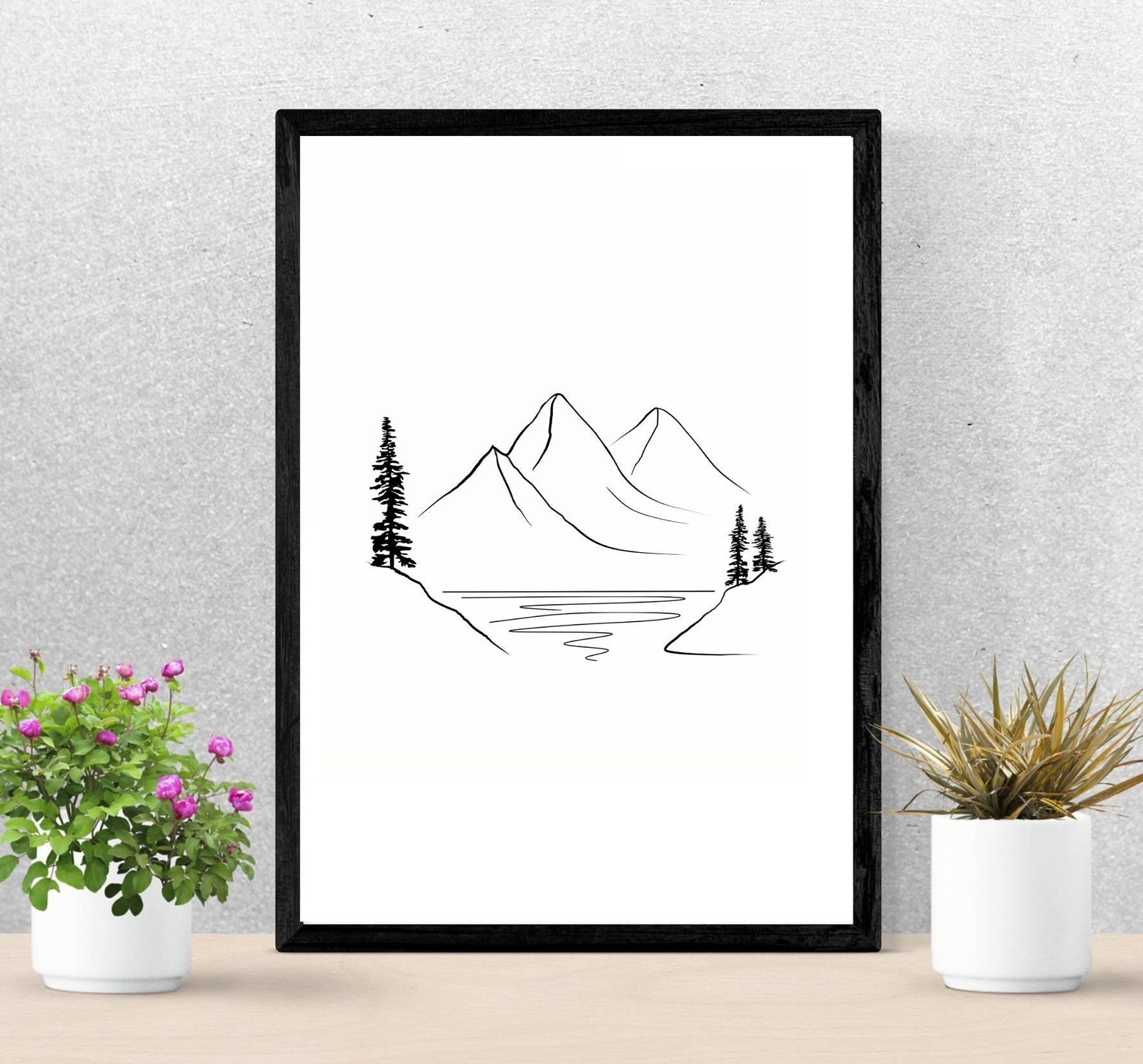 Mountain Lake Line Art Wilderness Art Print Minimalist Line - Etsy