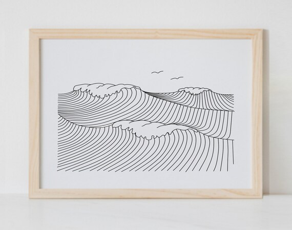 Dibujo Lineal De Olas Del Océano Icono Lineal De Tsunami. Tormenta De