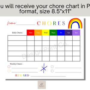 Rainbow Editable Kids Daily Responsibility Checklist: Printable Chore ...