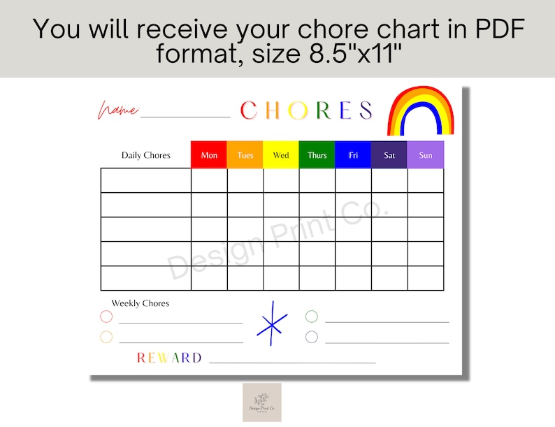 Rainbow Editable Kids Daily Responsibility Checklist: Printable Chore ...