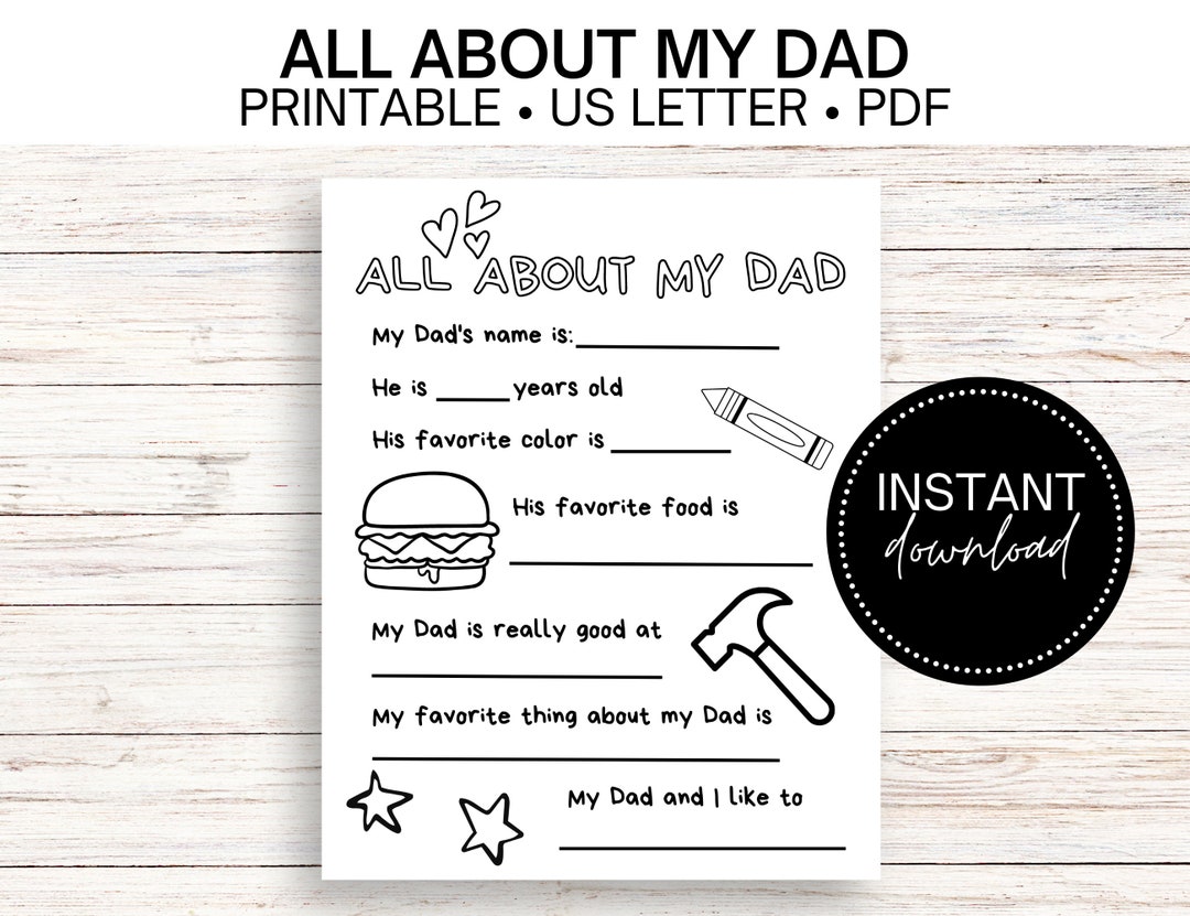 All About My Dad Printable Card For Dad Diy T For Dad Fill In The
