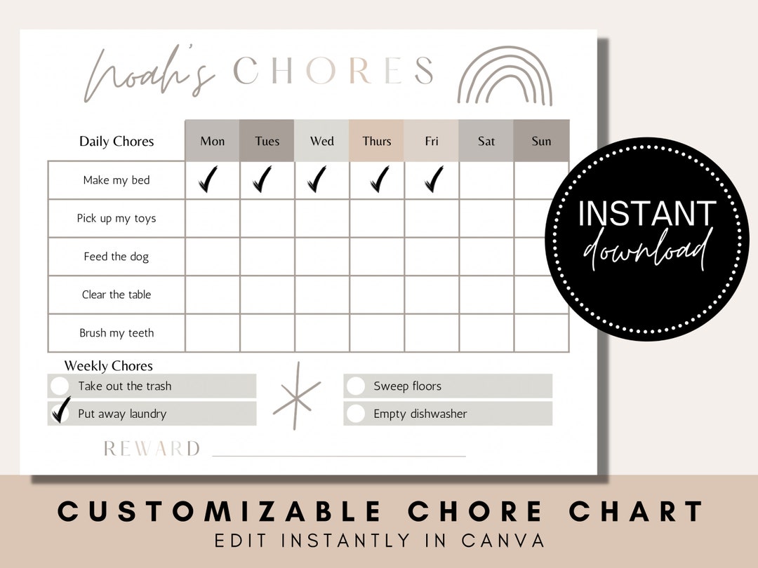 Printable Family Chore Chart: Editable Weekly Planner for Kids ...