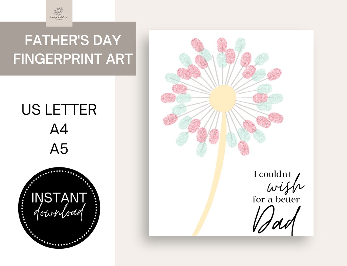 Dandelion Fingerprint Craft Father's Day Printable DIY Fathers Day Gift ...