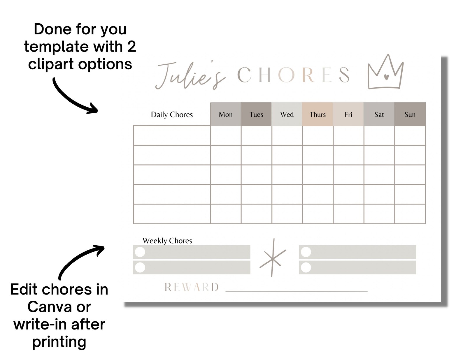 Chore Chart, Chore Chart for Kids, Printable Chore Chart, Family Chore ...
