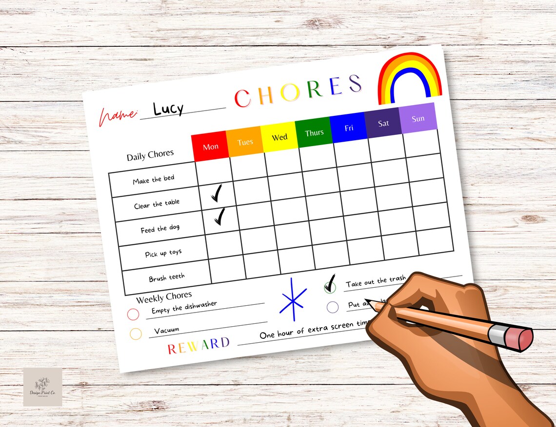 Rainbow Editable Kids Daily Responsibility Checklist: Printable Chore ...