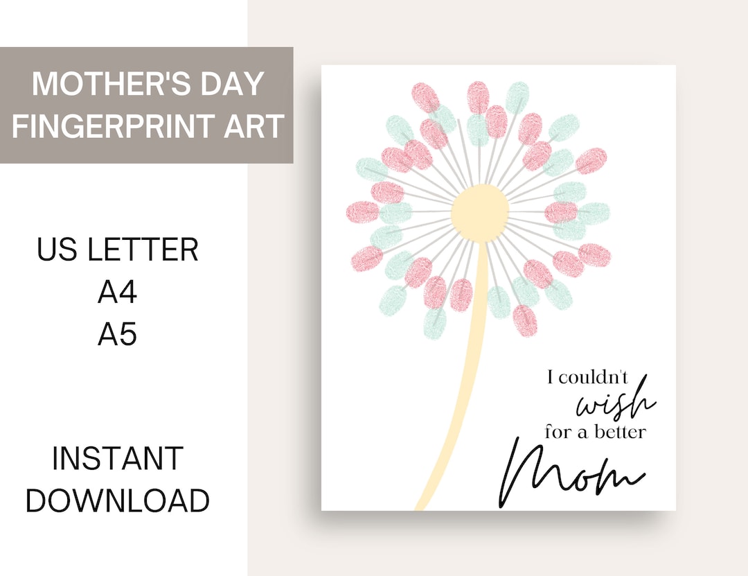 Dandelion Fingerprint Art | Mother's Day Printable | Mothers Day Gift ...
