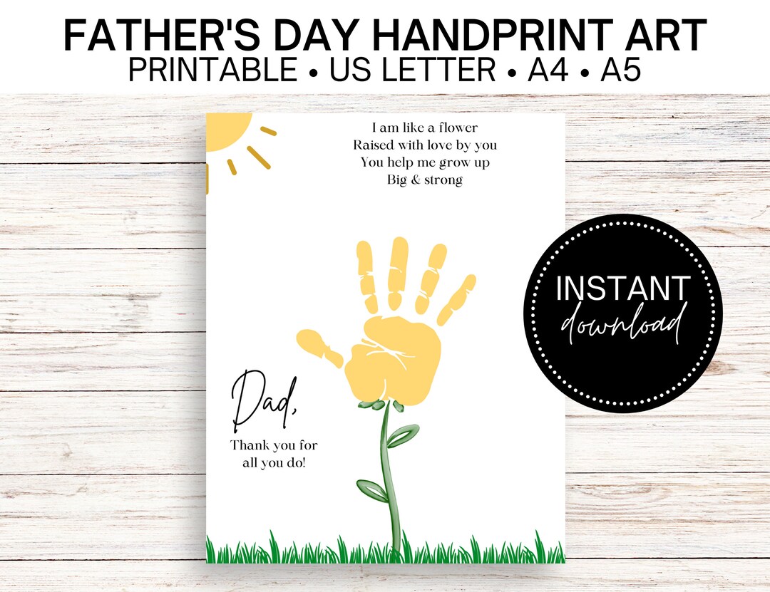 Father's Day Printable Handprint Art: DIY Craft Gift Card for First ...