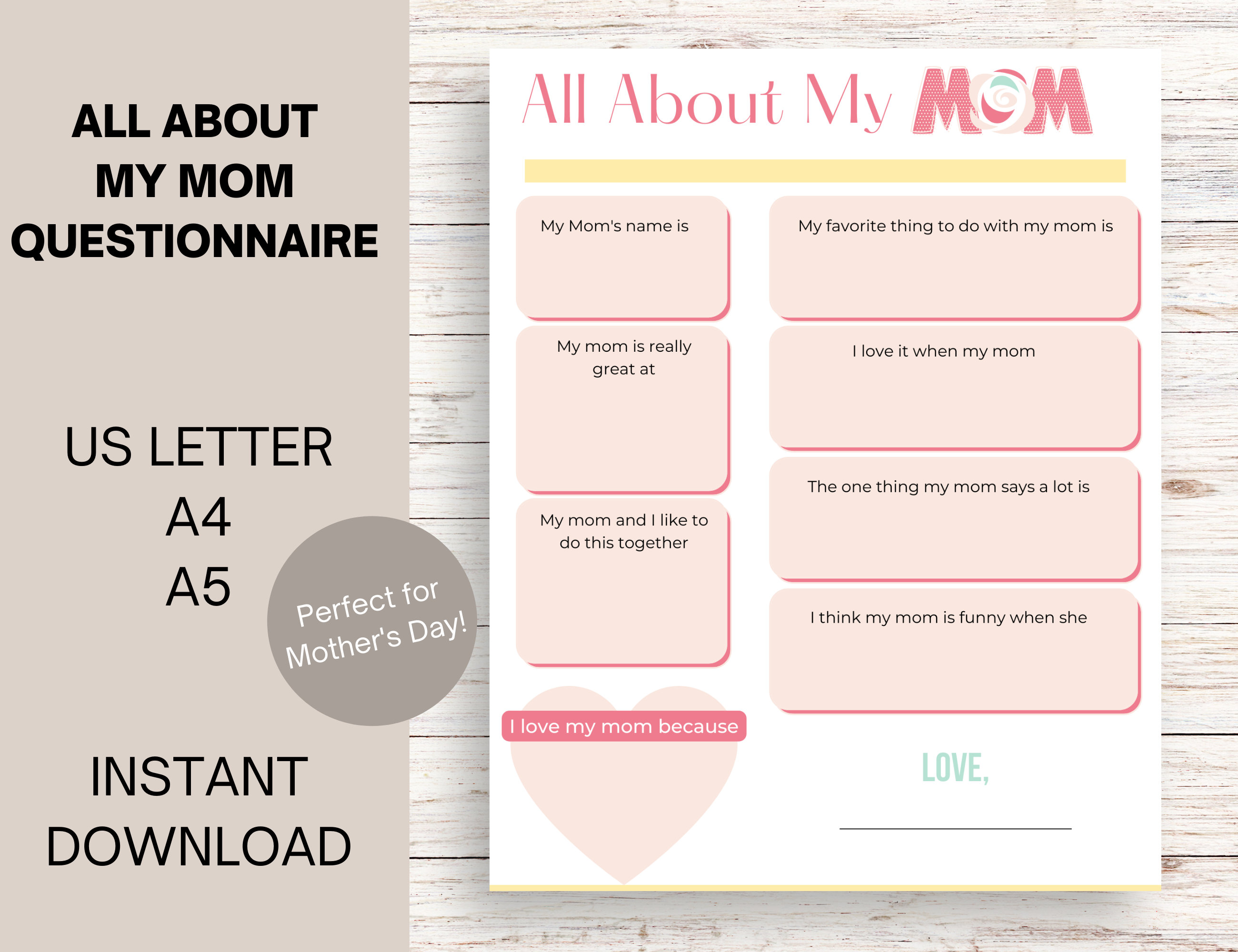 Printable for Mom Gift for Mom Fun Facts About Mom Fill in the Blank ...