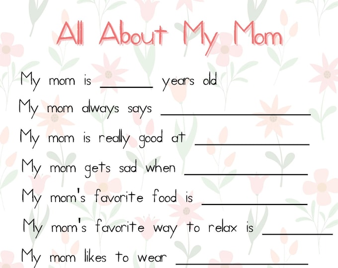 PRINTABLE MOM QUESTIONS Mother's Day Child Blank Create Gift - Etsy