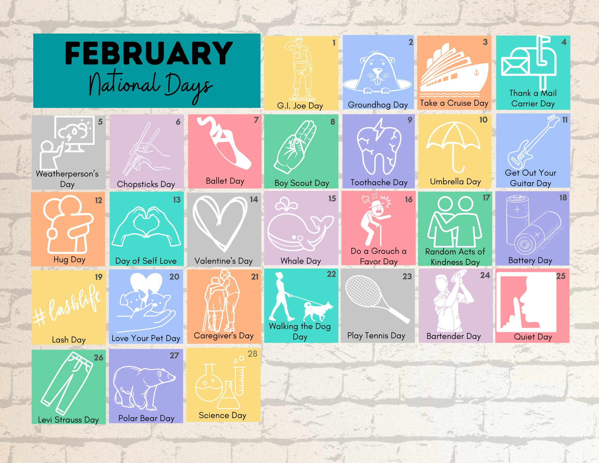 PRINTABLE FEBRUARY National Holidays Calendar Fun Family - Etsy