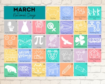 Printable March 2024 Holiday Calendar, Fun National Holidays, PDF ...
