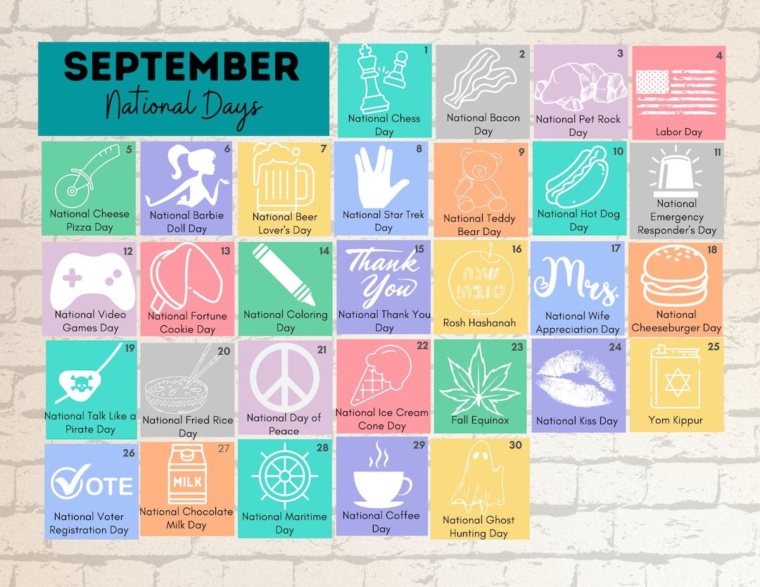 PRINTABLE SEPTEMBER 2023 National Days Calendar Fun Family - Etsy